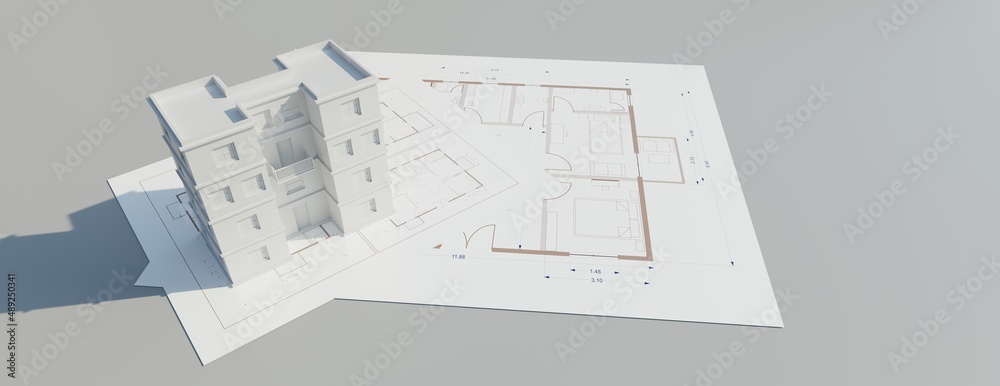 Architecture construction design, blueprint plan. House building model ...