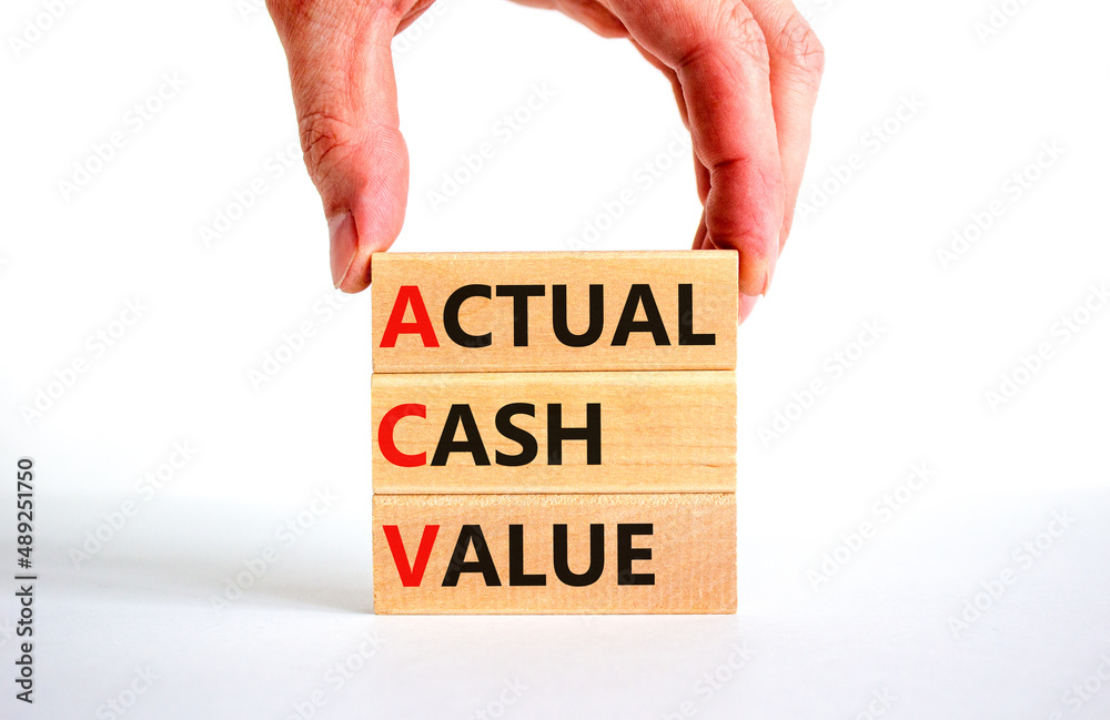 ACV actual cash value symbol. Concept words ACV actual cash value on ...