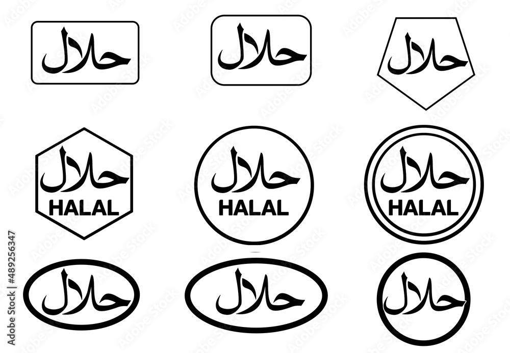 halal food label set, different colors and shapes Stock Illustration ...
