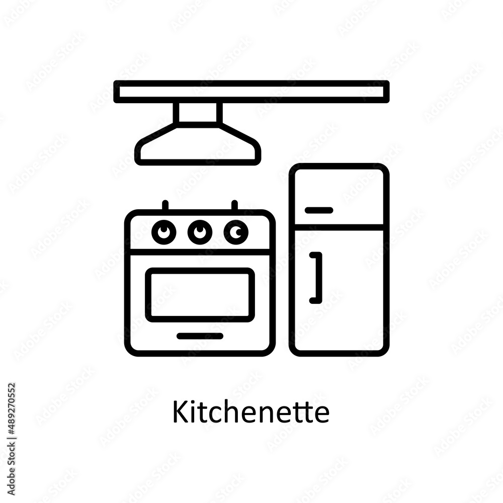 Kitchenette vector outline icon for web isolated on white background ...