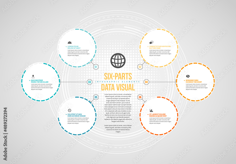 Six-Parts Data Visual Infographic Stock Template | Adobe Stock