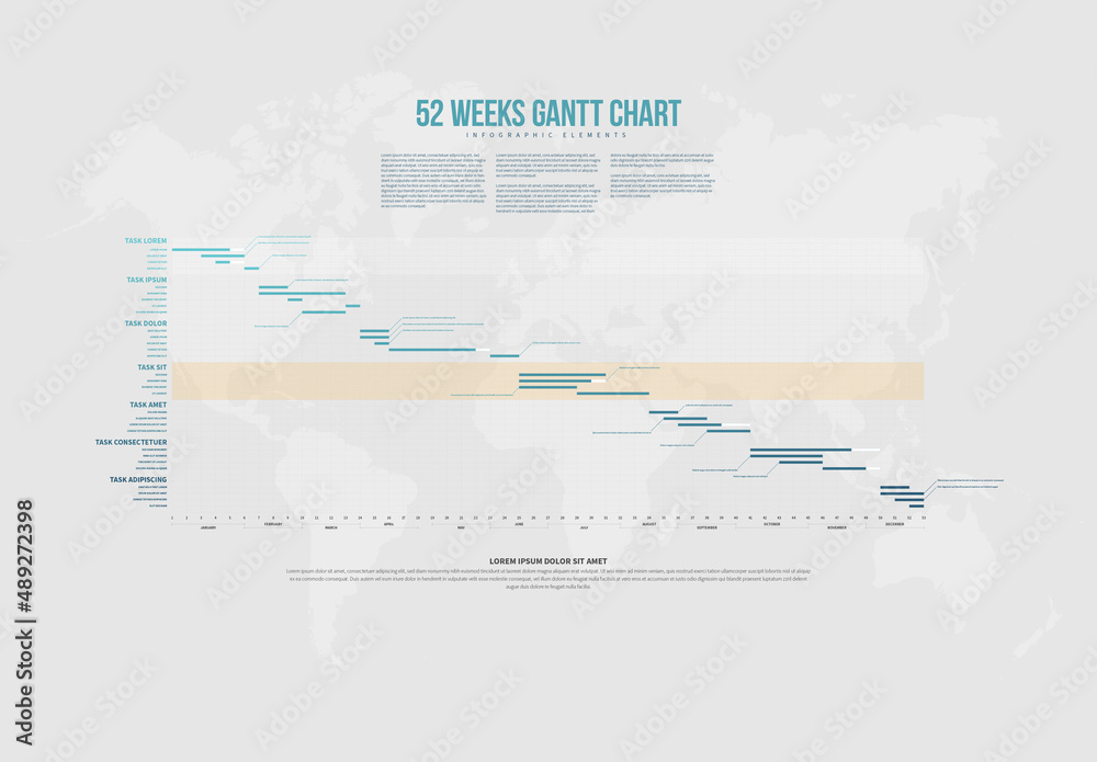 52 Weeks Gantt Chart Stock Template | Adobe Stock