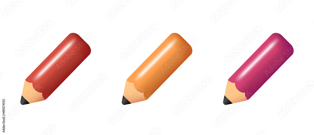 A set of 3D pencils. Toy plastic pencil. Vector clipart isolated on ...