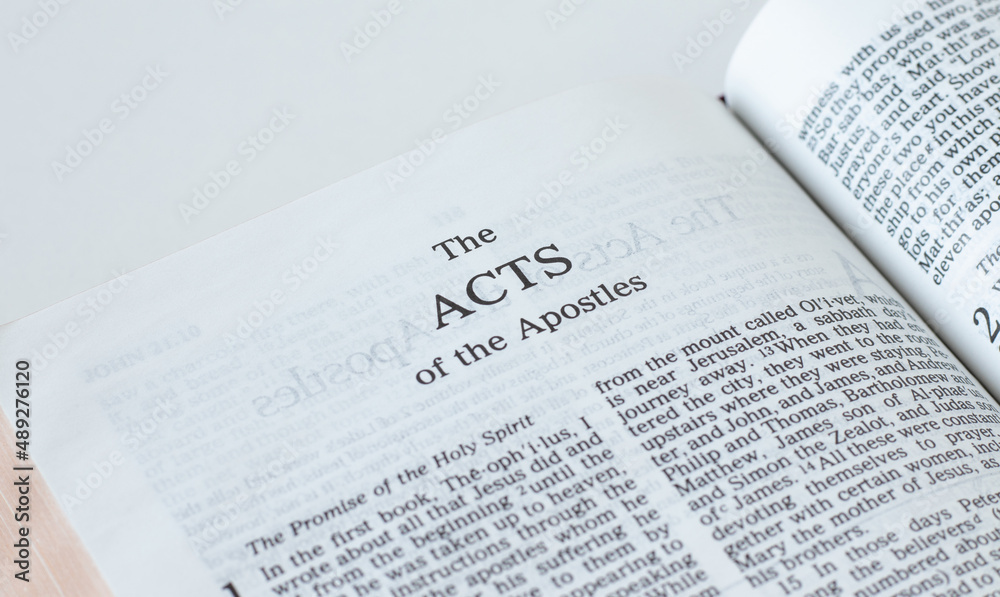 Acts of the apostles open Holy Bible Book isolated on white background ...