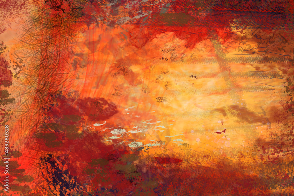 disturbing red dark background with splashes, blots, prints, the basis ...