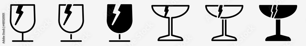 Fragile Glass Icon Fragile Glass Label Set | Fragile Glasses Icon ...