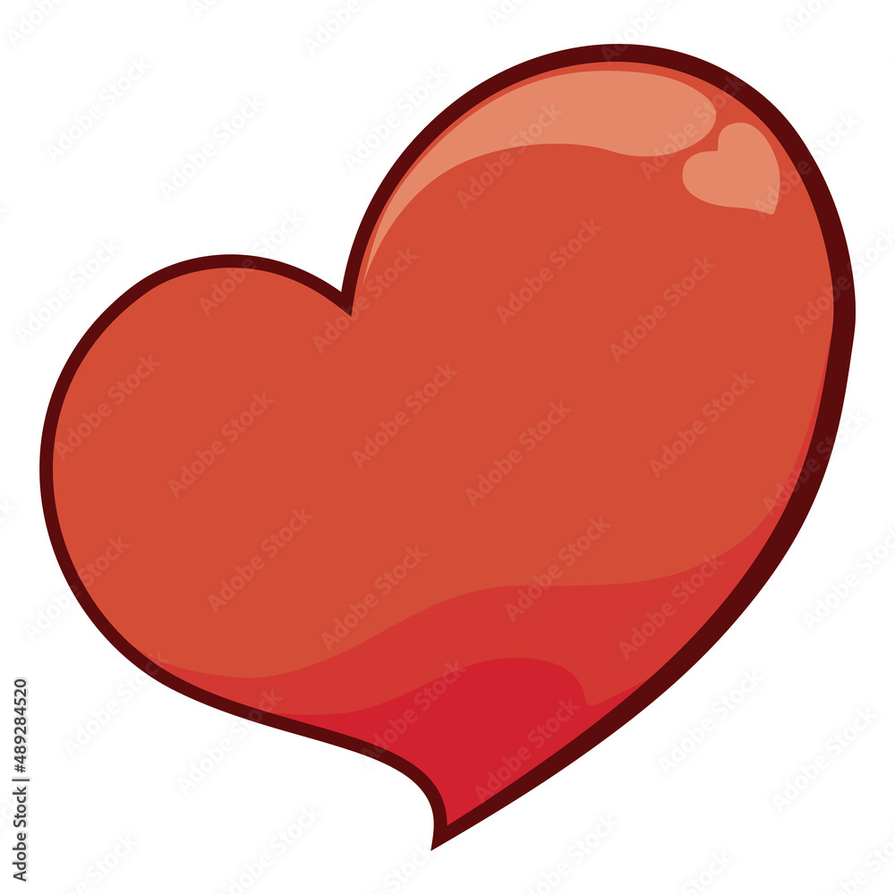 Poster Big red heart in cartoon style with outline, Vector illustration ...