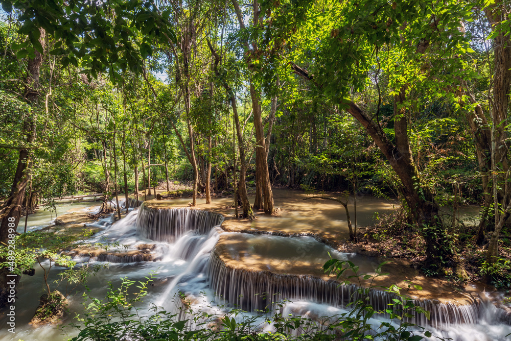 beautiful waterfall, forest background, landscape Stock Photo | Adobe Stock