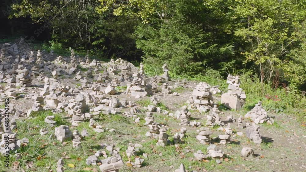 pyramid in memory of a trip land art near Synevyr lake in the ...