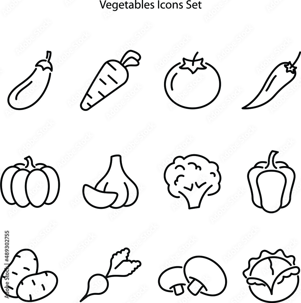 vegetables icons set isolated on white background. vegetables icon ...