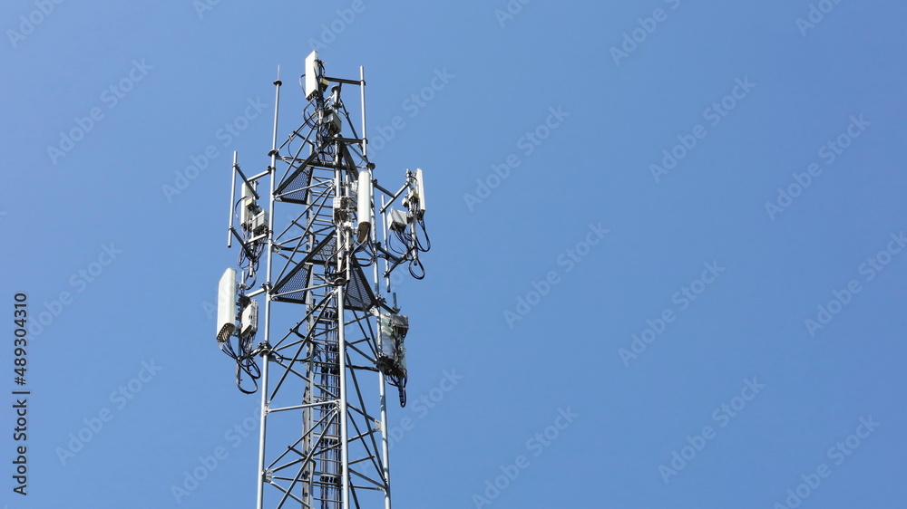 Cellular Base Station Tower. The base station is equipped with 4G and ...