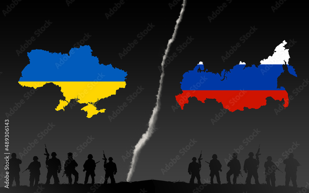 Ukraine vs Russia war concept background with troops and map of Russia ...