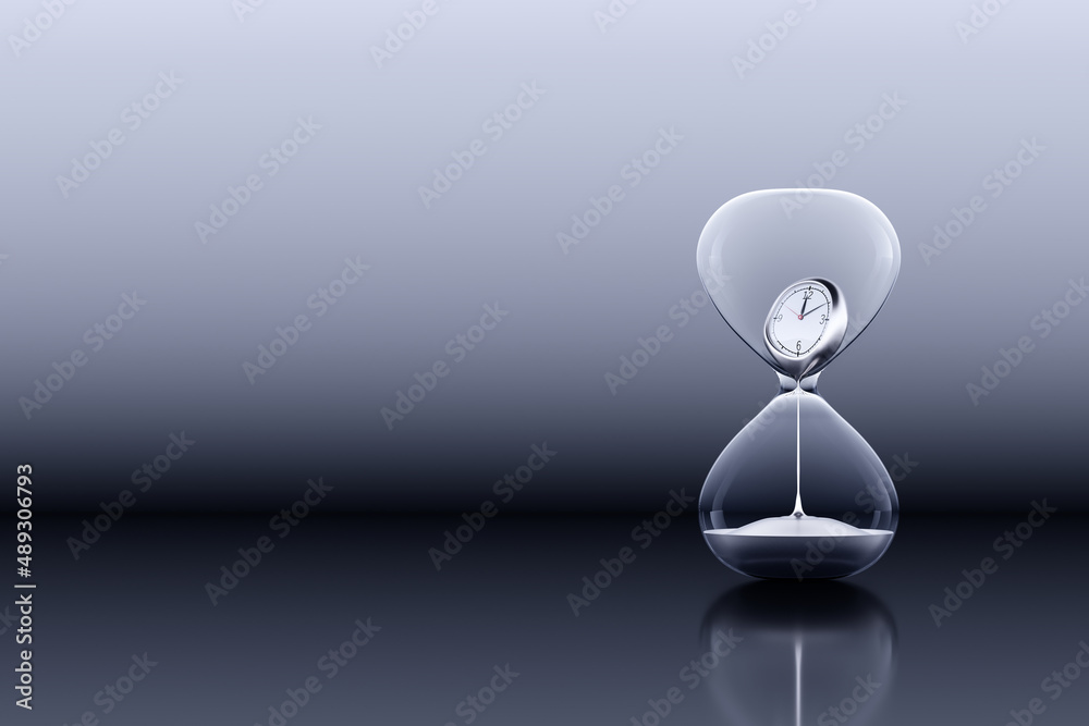 Hourglass with clock inside past present future Is dissolving into ...