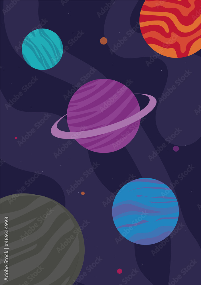 Space planets, asteroid, moon, fantasy space illustration. Solar system ...