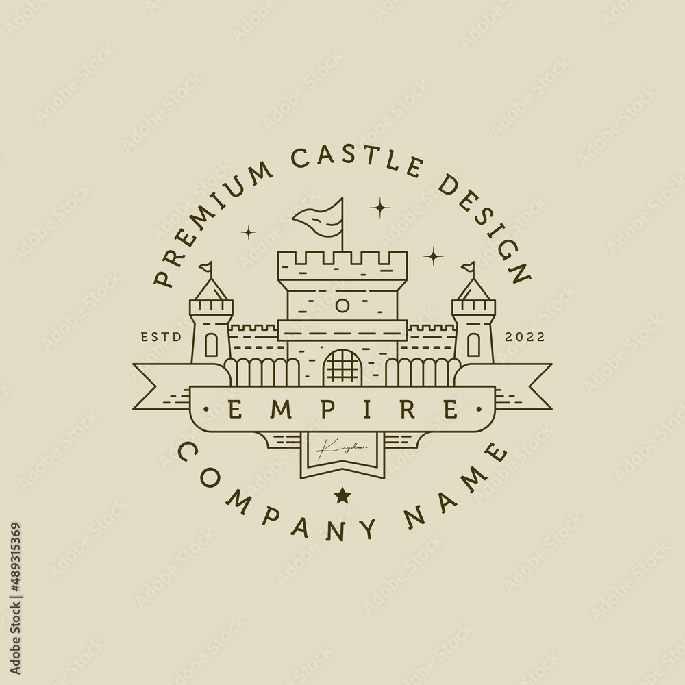 castle tower line art logo vector symbol illustration design, vintage ...