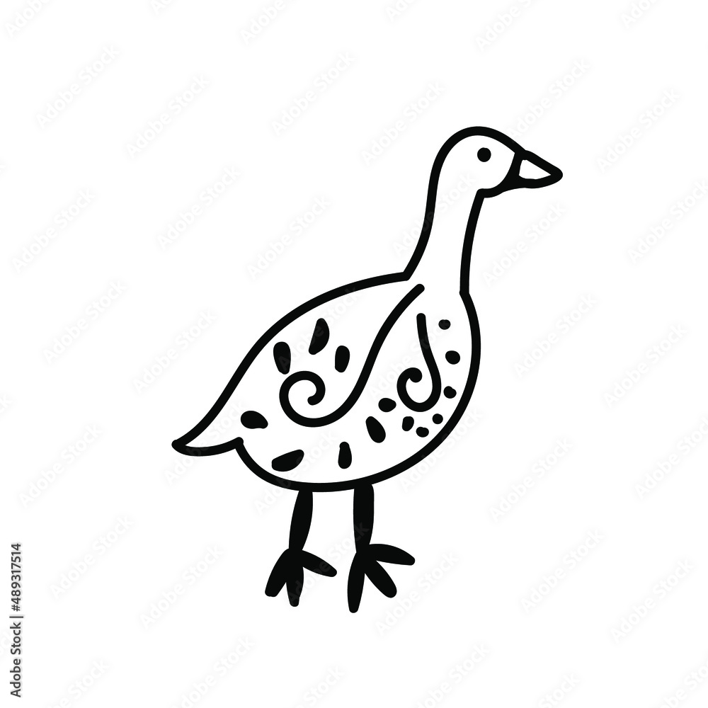Vector simple black line goose illustration for Easter hand drawn ...