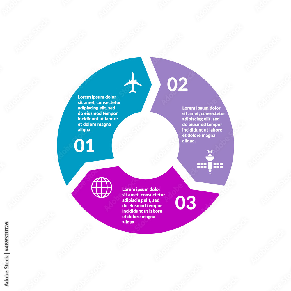 Circle infographic with three parts. Circle arrows diagram. 3 options ...