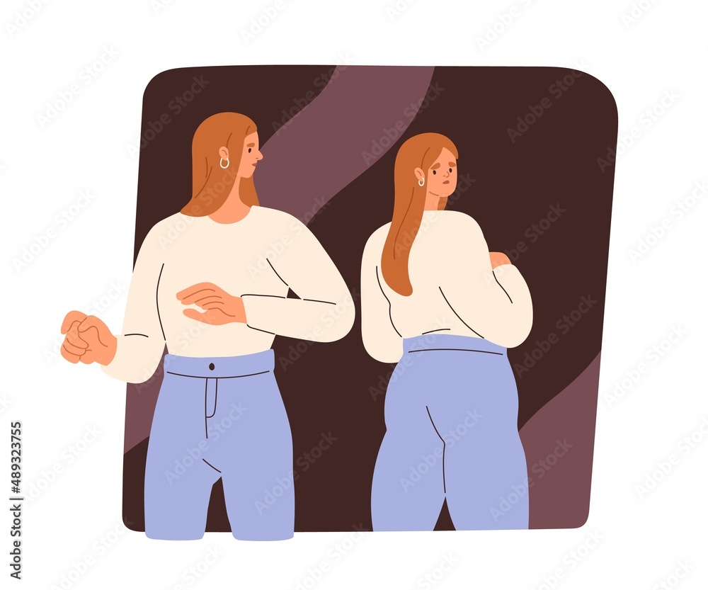 Eating disorder and anorexia concept. Woman with distorted self ...