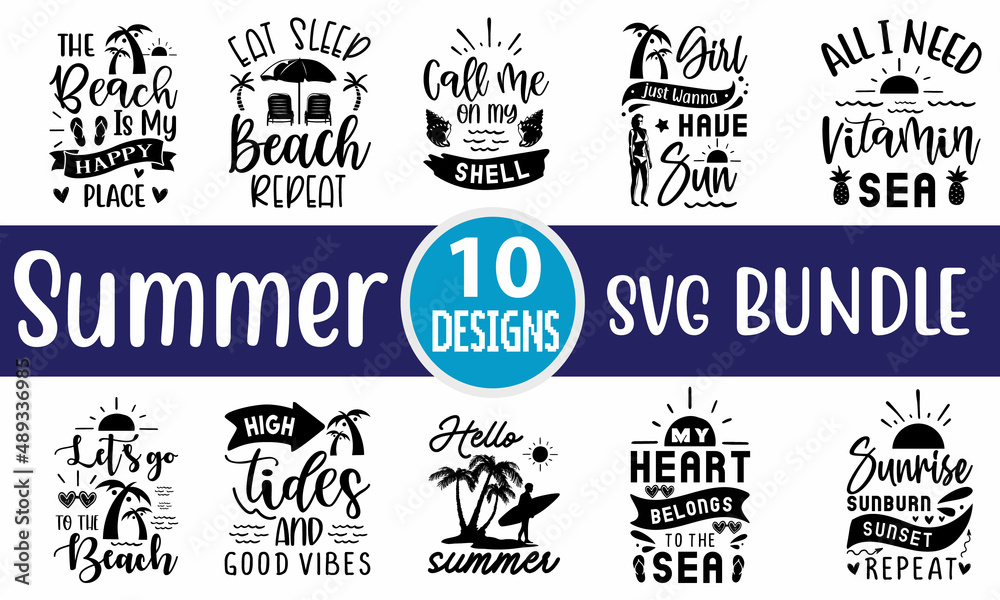 Summer SVG Bundle Cut File Stock Vector | Adobe Stock