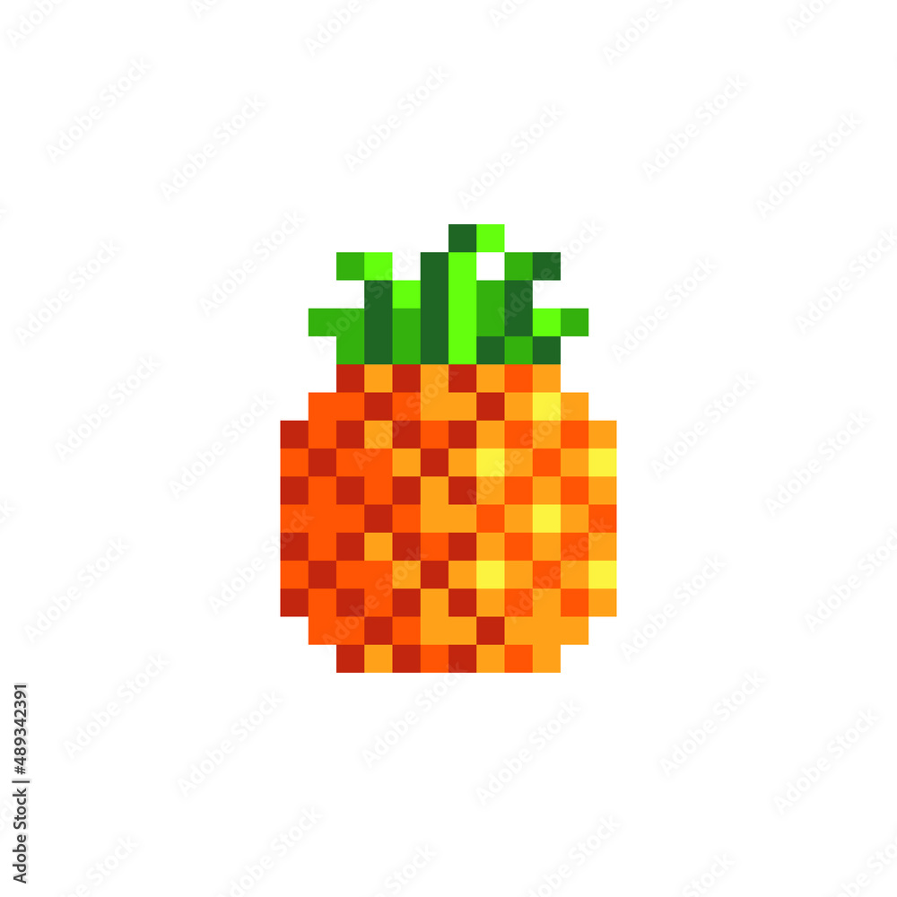 Pineapple exotic fruit isolated vector illustration. Pixel art icon ...