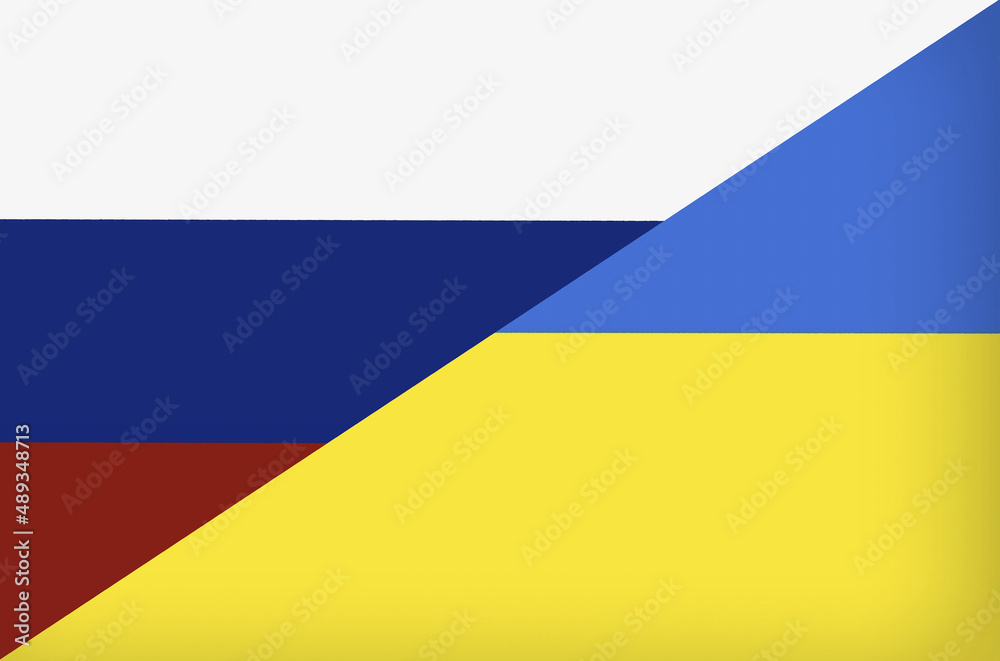Russian and Ukrainian flags as symbols of war conflict Stock ...