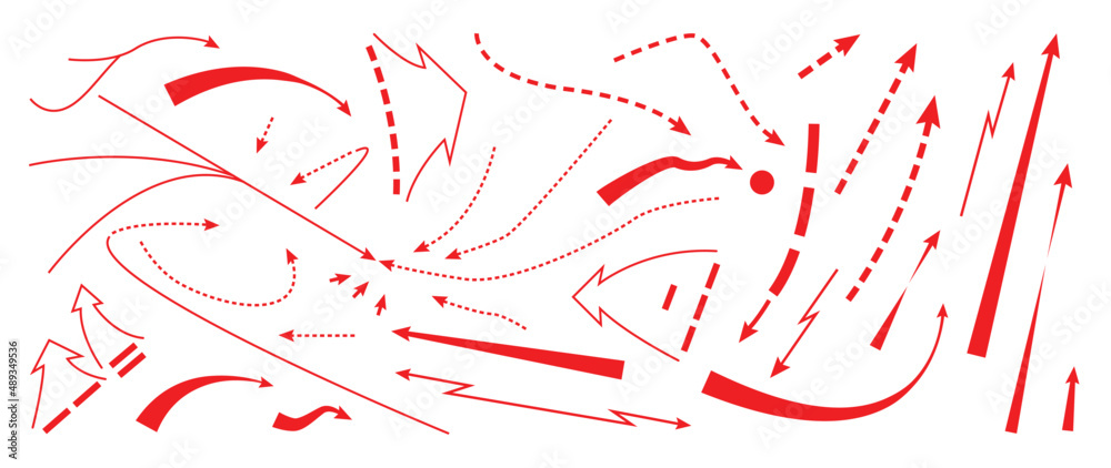 Red arrow vector set. Arrows design for infographic and map pointer ...