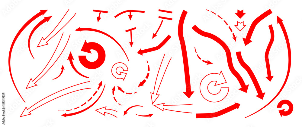 Red arrow vector set. Arrows design for infographic and map pointer ...