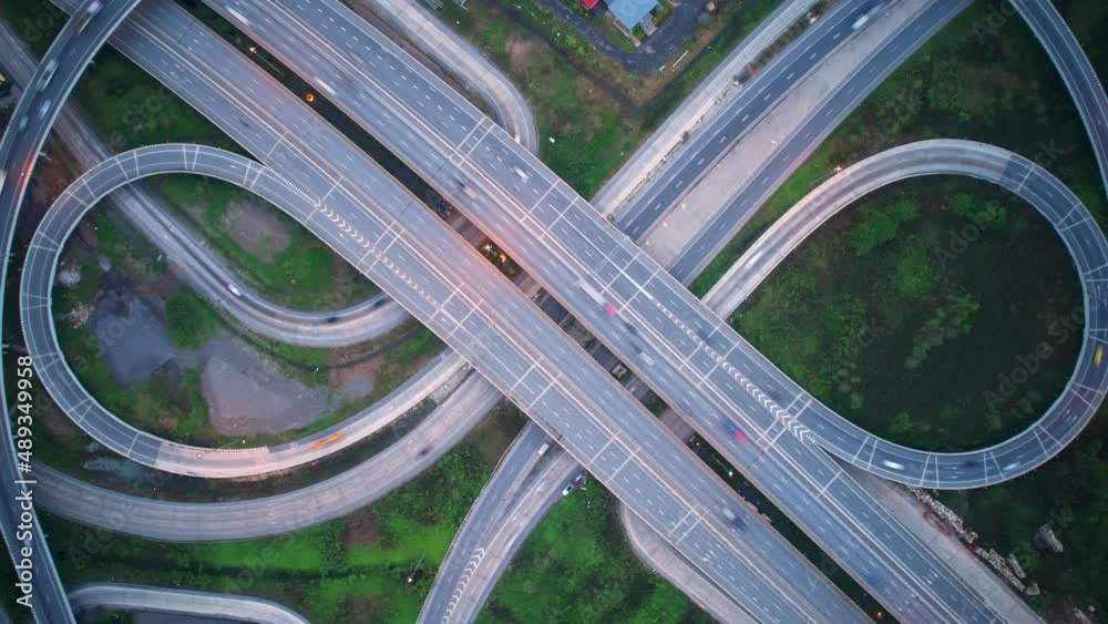 4K : Hyperlapse or Dronelapse Top view of Highway road junctions. The ...