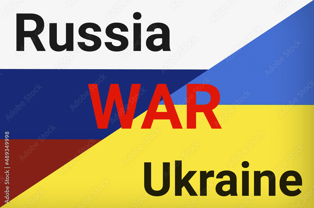 Russian and Ukrainian flags as symbols of war conflict Stock ...