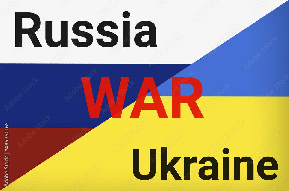 Russian and Ukrainian flags as symbols of war conflict Stock ...