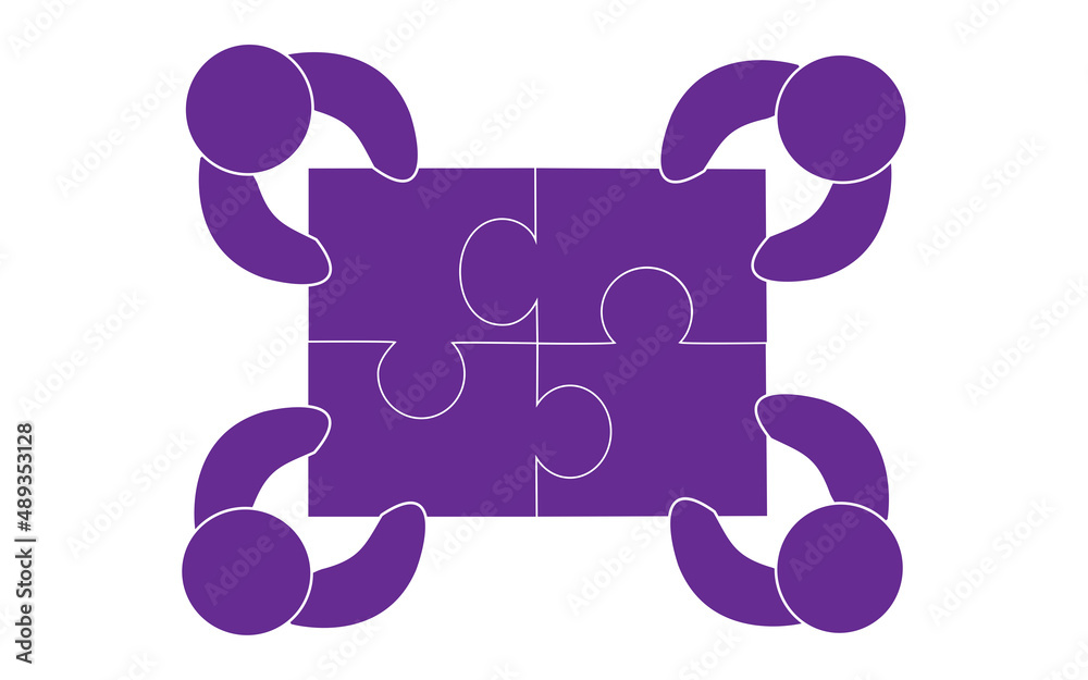 Teamwork people with puzzle pieces top view. Teamwork people vector for ...