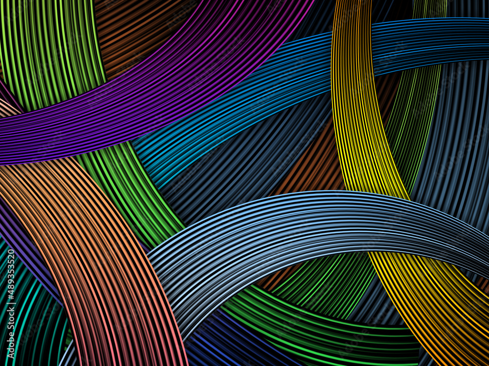 Abstract colorful wavy lines, cable, sheaf of wire stipe background ...
