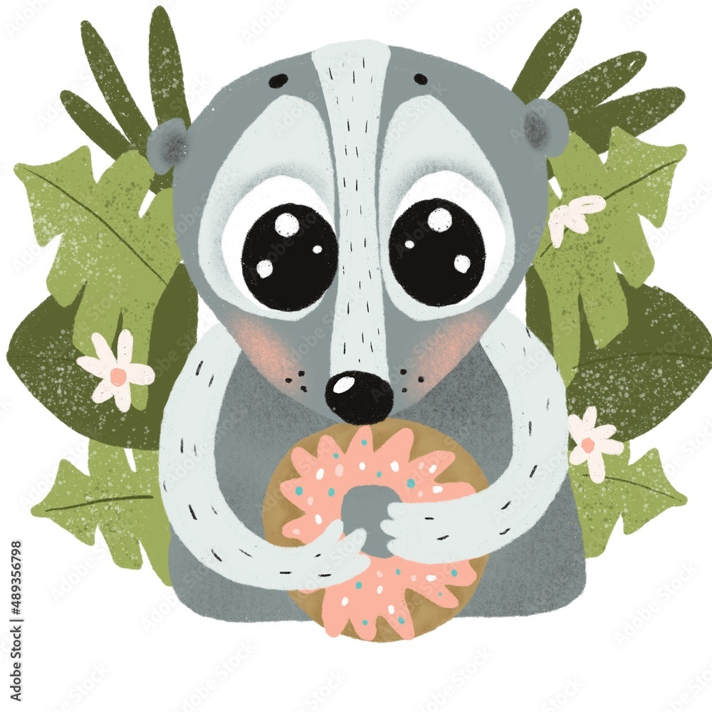 Cute sloth with donuts Stock Illustration | Adobe Stock