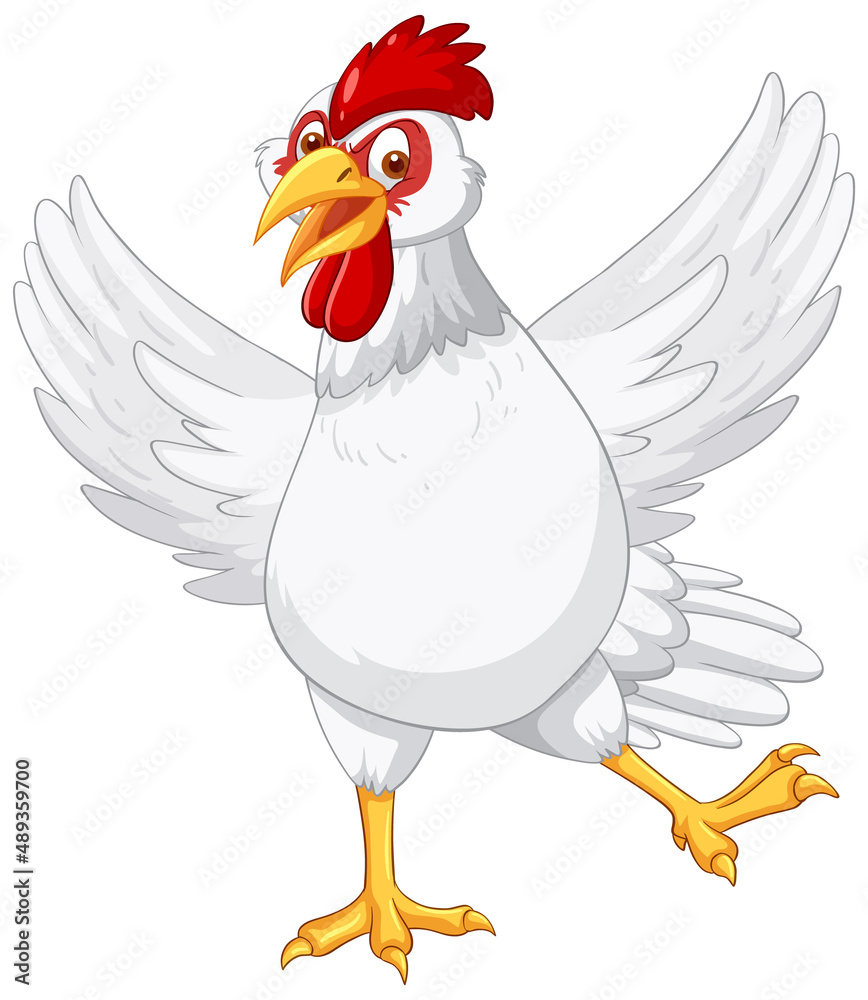 White chicken spreading wings cartoon character Stock Vector | Adobe Stock