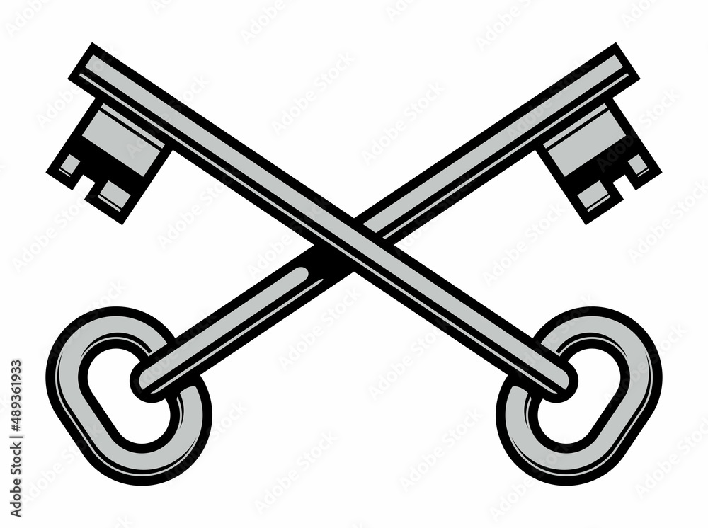 Two crossed keys, black and white simple vector logo design, isolated ...