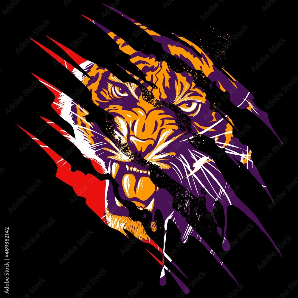 Roaring, angry tiger face, vector tiger head illustration with the ...
