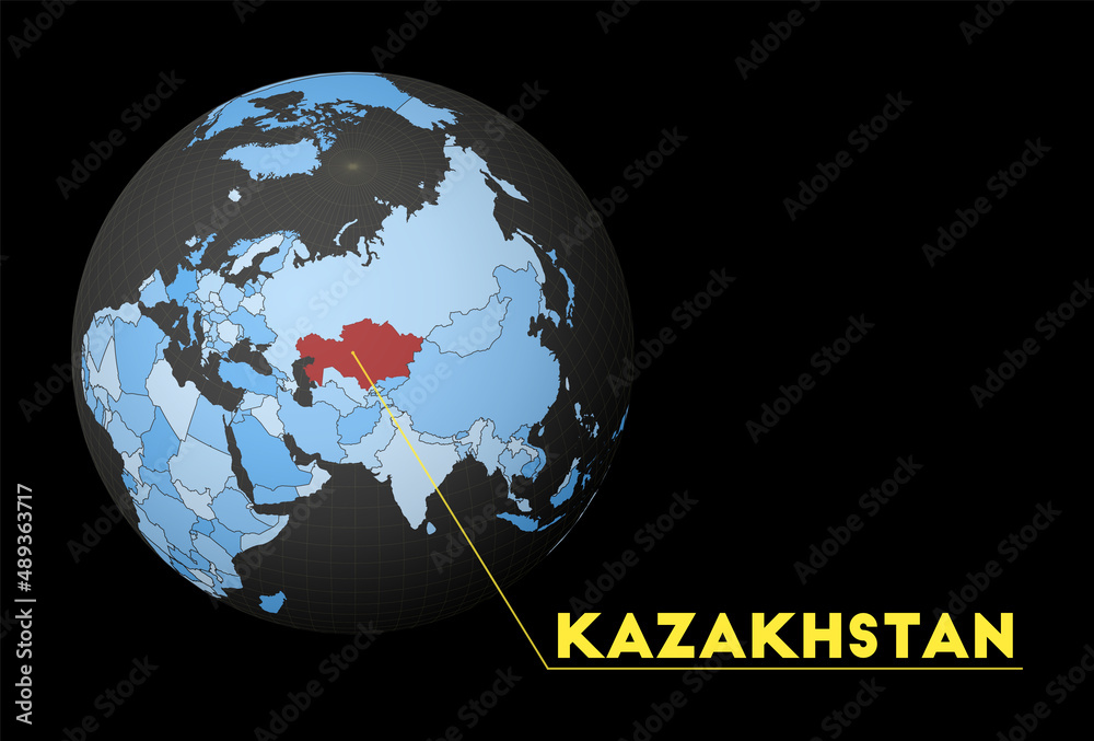 Kazakhstan on world map with countries