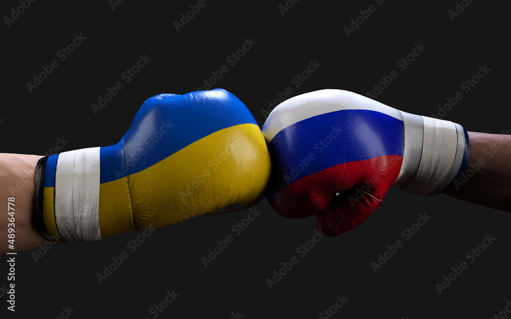Concept of Russia-Ukraine War between Russia and Ukraine. 3d ...