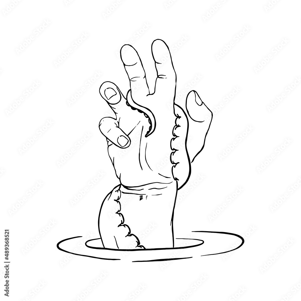 vector sketch illustration of a man drowning and raising his hand for ...