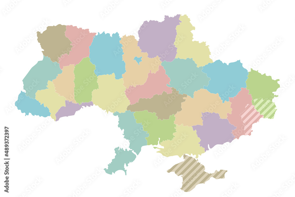 Blank map of Ukraine with regions, administrative divisions and ...