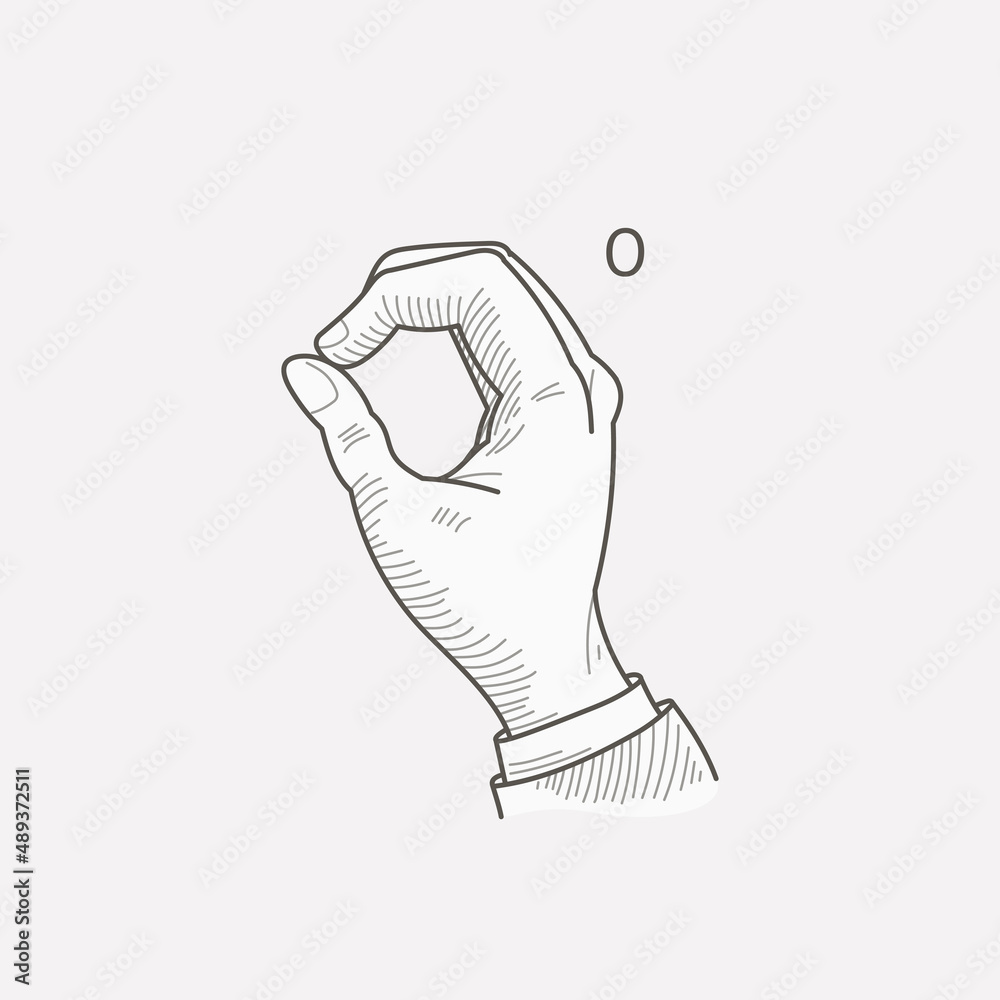 Number zero logo in a deaf-mute hand gesture alphabet. Stock Vector ...