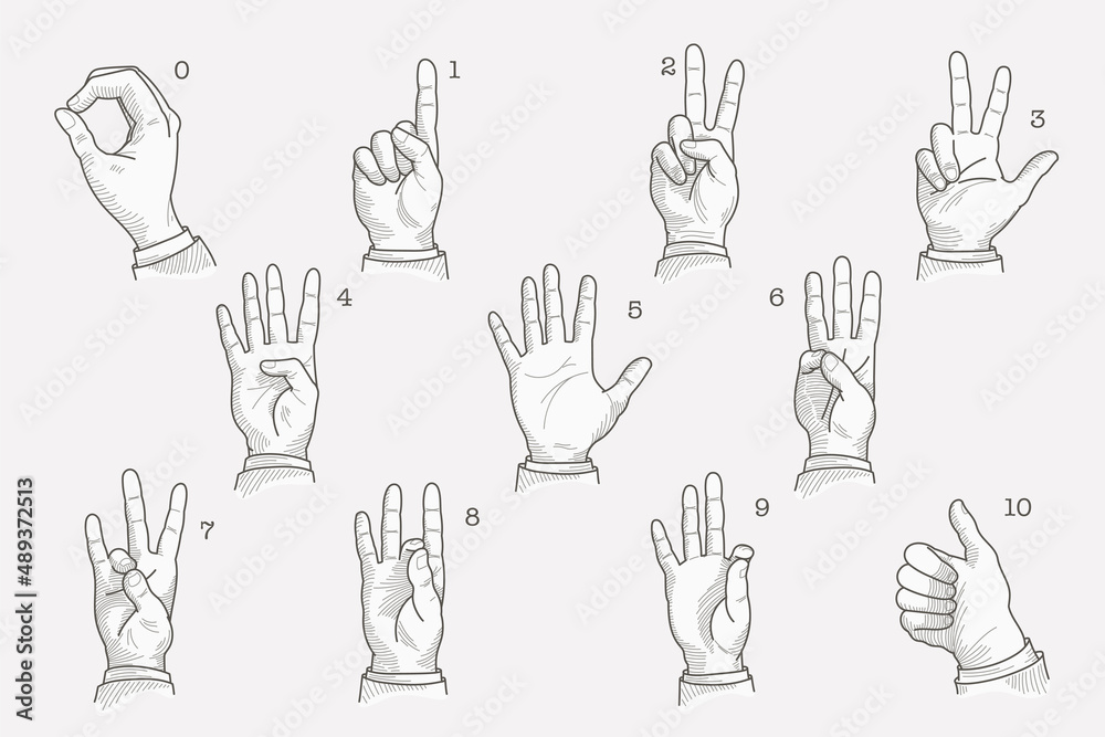 Numbers set in a deaf-mute hand gesture alphabet. Stock Vector | Adobe ...