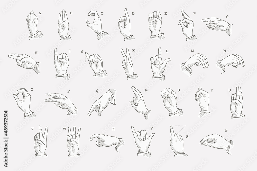 Full letters set in a deaf-mute hand gesture alphabet. Stock Vector ...