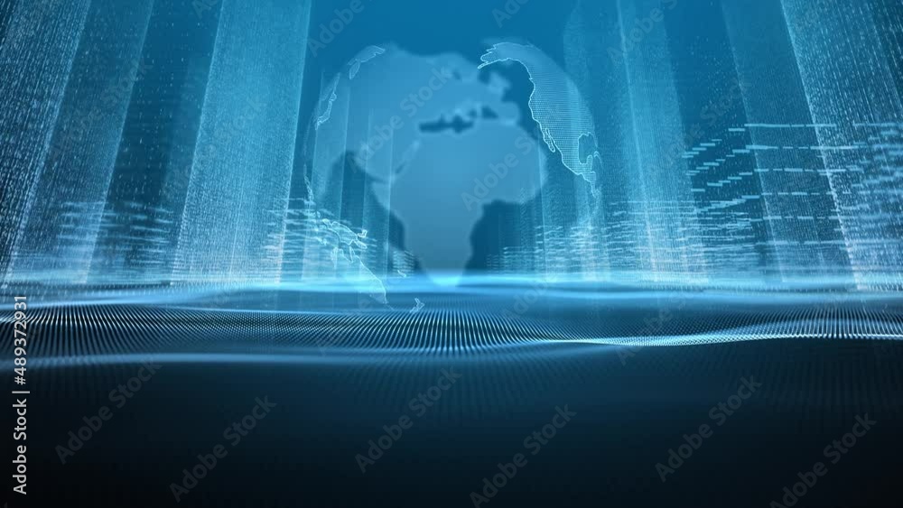 Seamless loop blurry digital futuristic city in cyberspace with 3d ...