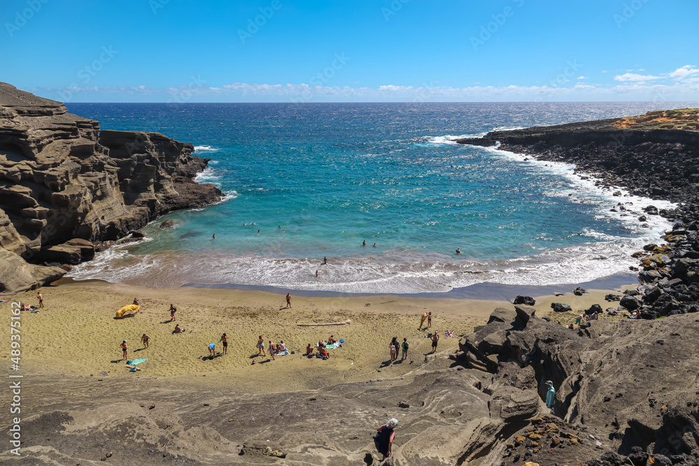 Papakolea Beach, also called Mahana Beach, on the Big Island is one of ...