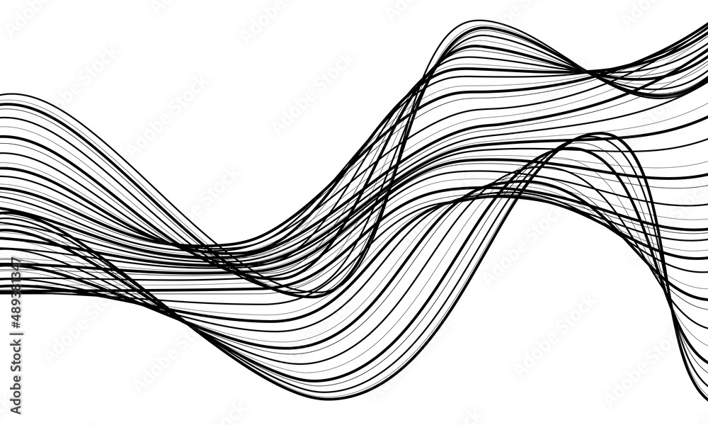 Abstract black lines wave curve motion on white background vector Stock ...