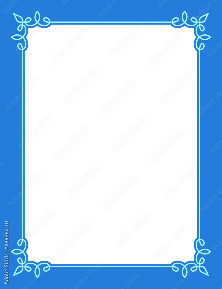 Vector border frame. Blue background or book page. Simple rectangular ...