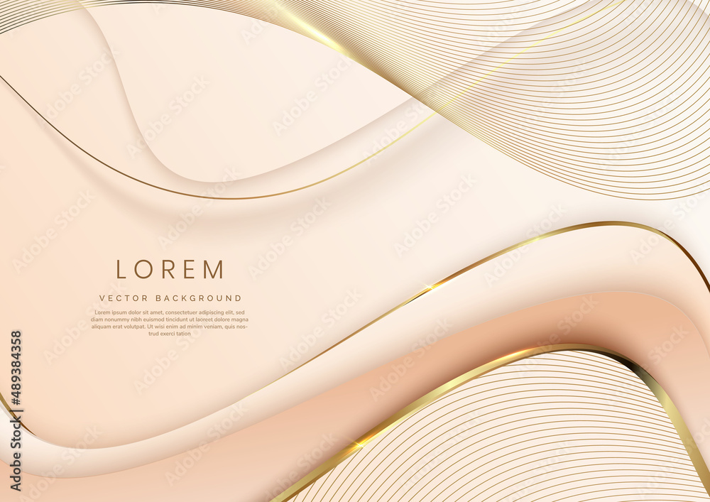 Abstract 3d template soft pink background with gold lines curved wavy ...