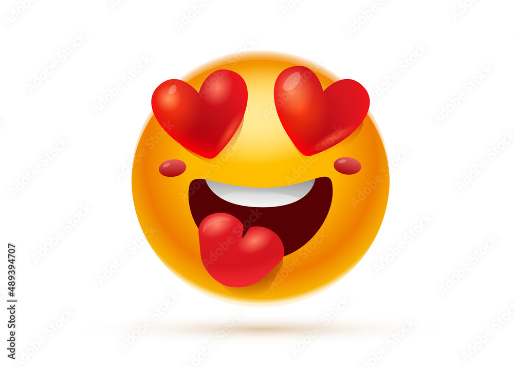 Vector illustration of happy yellow color emoticon with heart shaped ...