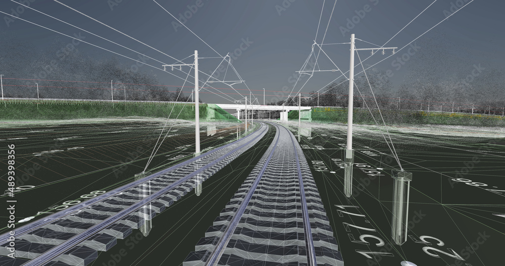 Poster The BIM model of the railway infrastructure area of wireframe ...